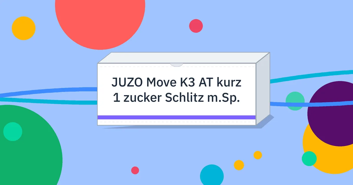 Symbolbild: Packung mit der Aufschrift JUZO Move K3 AT kurz 1 zucker Schlitz m.Sp. (PZN 20683923) – Verfügbarkeit und Bezug in Apotheken in Frankfurt am Main