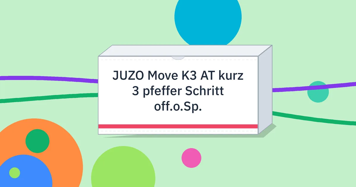 Symbolbild: Packung mit der Aufschrift JUZO Move K3 AT kurz 3 pfeffer Schritt off.o.Sp. (PZN 20685046) – Verfügbarkeit und Bezug in Apotheken in Frankfurt am Main