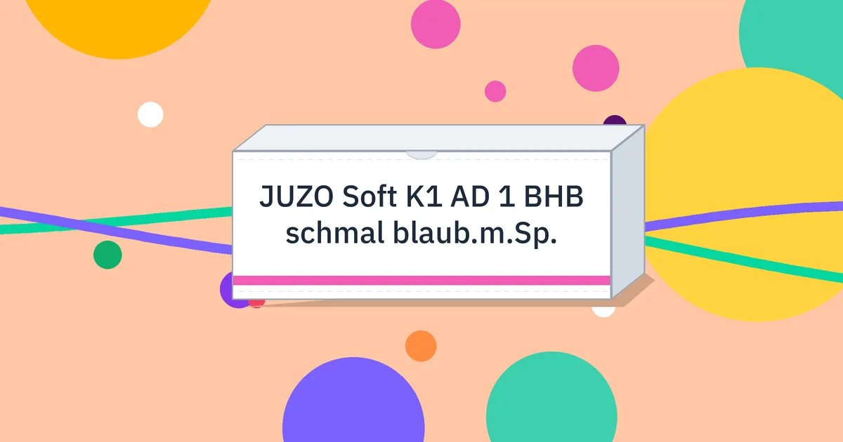 Symbolbild: Packung mit der Aufschrift JUZO Soft K1 AD 1 BHB schmal blaub.m.Sp. (PZN 15461103) – Verfügbarkeit und Bezug in Apotheken in Frankfurt am Main
