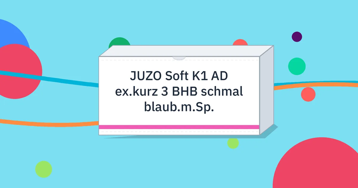 Symbolbild: Packung mit der Aufschrift JUZO Soft K1 AD ex.kurz 3 BHB schmal blaub.m.Sp. (PZN 15462485) – Verfügbarkeit und Bezug in Apotheken in Frankfurt am Main
