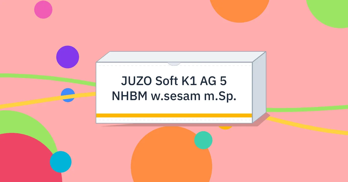 Symbolbild: Packung mit der Aufschrift JUZO Soft K1 AG 5 NHBM w.sesam m.Sp. (PZN 15015697) – Verfügbarkeit und Bezug in Apotheken in Frankfurt am Main