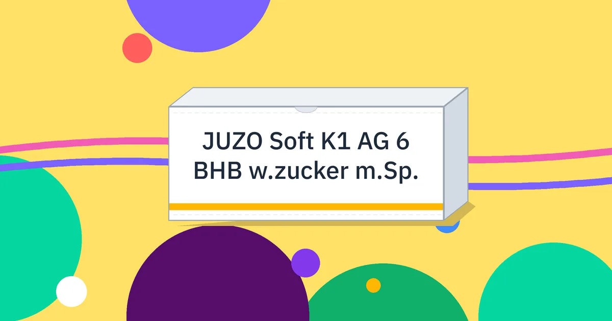 Symbolbild: Packung mit der Aufschrift JUZO Soft K1 AG 6 BHB w.zucker m.Sp. (PZN 14836570) – Verfügbarkeit und Bezug in Apotheken in Frankfurt am Main