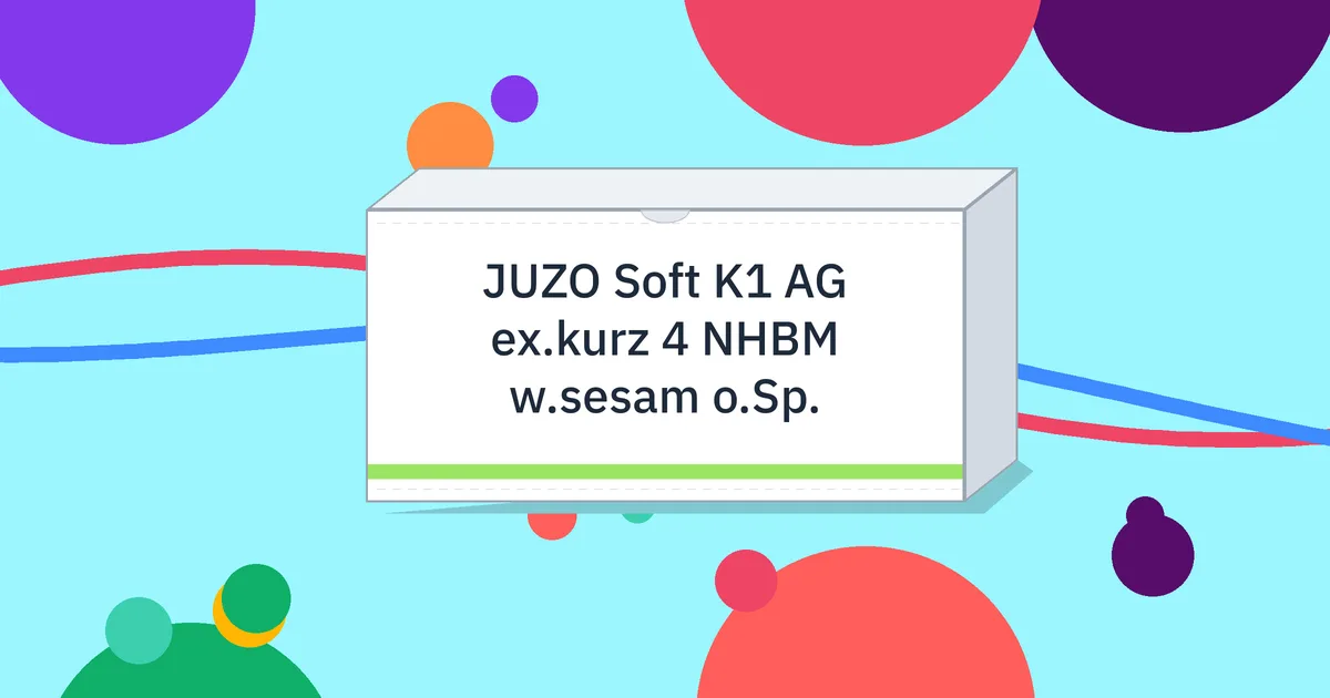 Symbolbild: Packung mit der Aufschrift JUZO Soft K1 AG ex.kurz 4 NHBM w.sesam o.Sp. (PZN 15000862) – Verfügbarkeit und Bezug in Apotheken in Frankfurt am Main