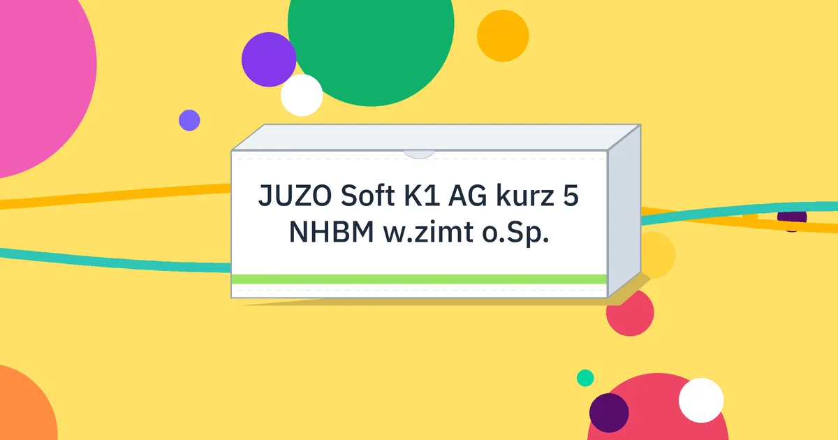 Symbolbild: Packung mit der Aufschrift JUZO Soft K1 AG kurz 5 NHBM w.zimt o.Sp. (PZN 14996612) – Verfügbarkeit und Bezug in Apotheken in Frankfurt am Main