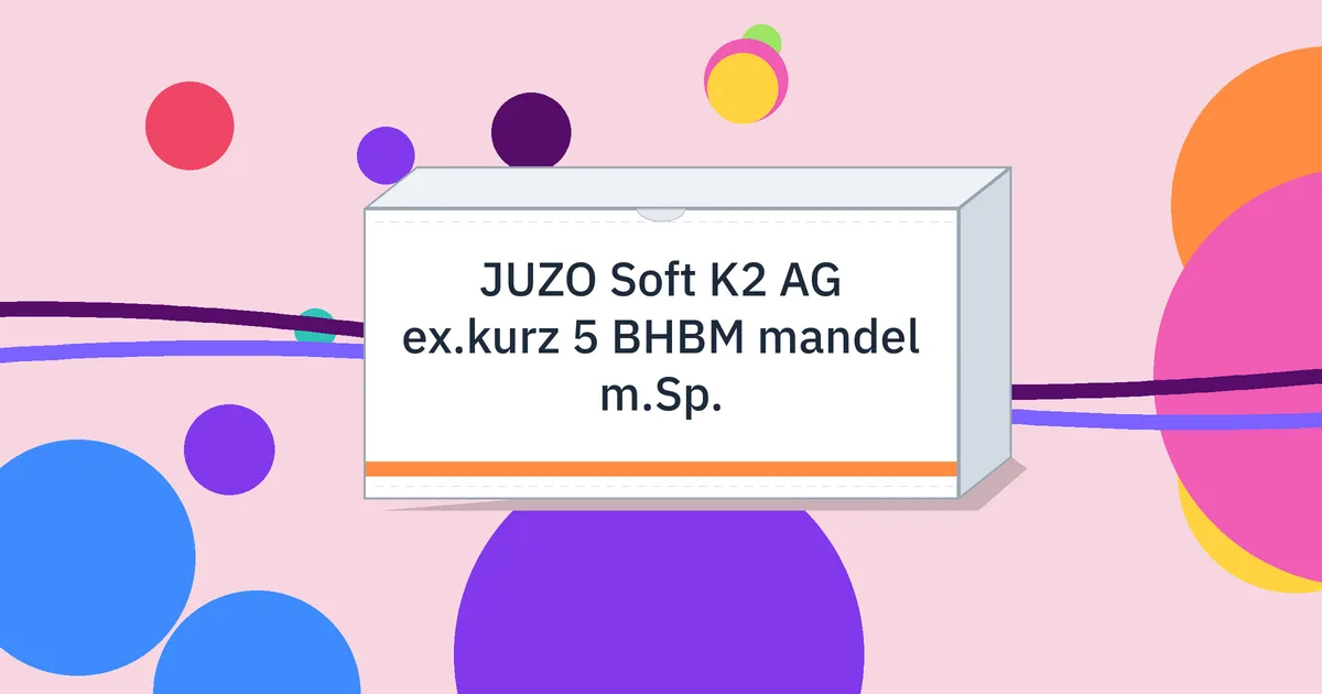 Symbolbild: Packung mit der Aufschrift JUZO Soft K2 AG ex.kurz 5 BHBM mandel m.Sp. (PZN 14860462) – Verfügbarkeit und Bezug in Apotheken in Frankfurt am Main