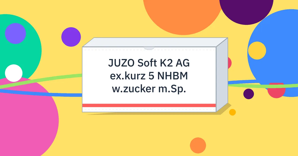 Symbolbild: Packung mit der Aufschrift JUZO Soft K2 AG ex.kurz 5 NHBM w.zucker m.Sp. (PZN 15022881) – Verfügbarkeit und Bezug in Apotheken in Frankfurt am Main