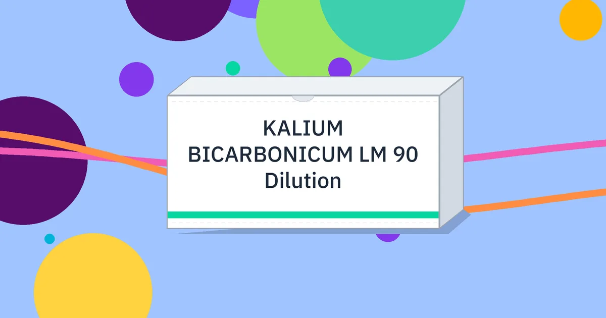 Symbolbild: Packung mit der Aufschrift KALIUM BICARBONICUM LM 90 Dilution (PZN 13783736) – Verfügbarkeit und Bezug in Apotheken in Frankfurt am Main