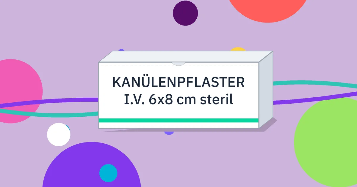Symbolbild: Packung mit der Aufschrift KANÜLENPFLASTER I.V. 6x8 cm steril (PZN 20123609) – Verfügbarkeit und Bezug in Apotheken in Frankfurt am Main