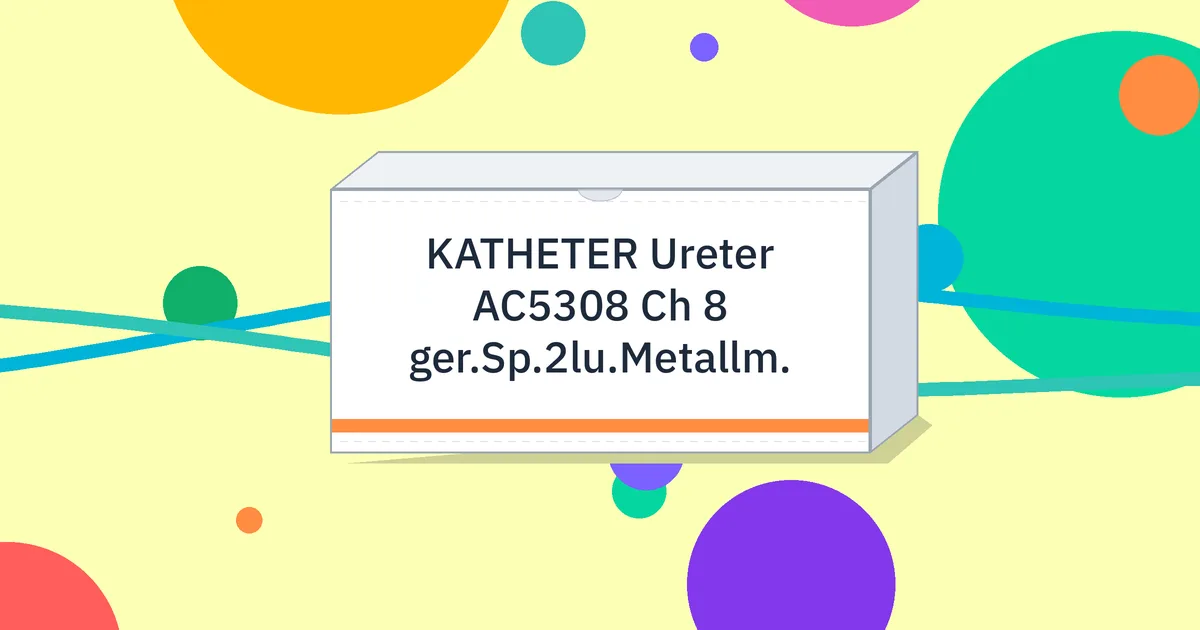 Symbolbild: Packung mit der Aufschrift KATHETER Ureter AC5308 Ch 8 ger.Sp.2lu.Metallm. (PZN 00153962) – Verfügbarkeit und Bezug in Apotheken in Frankfurt am Main