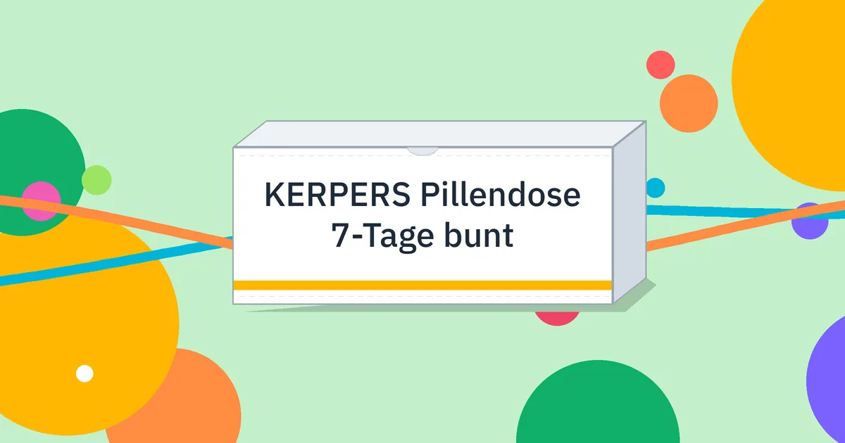 Symbolbild: Packung mit der Aufschrift KERPERS Pillendose 7-Tage bunt (PZN 17816906) – Verfügbarkeit und Bezug in Apotheken in Frankfurt am Main