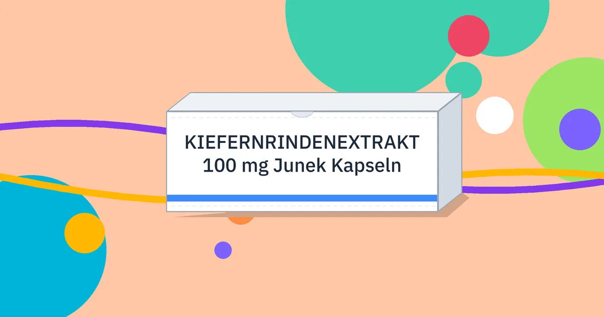 Symbolbild: Packung mit der Aufschrift KIEFERNRINDENEXTRAKT 100 mg Junek Kapseln (PZN 03534297) – Verfügbarkeit und Bezug in Apotheken in Frankfurt am Main