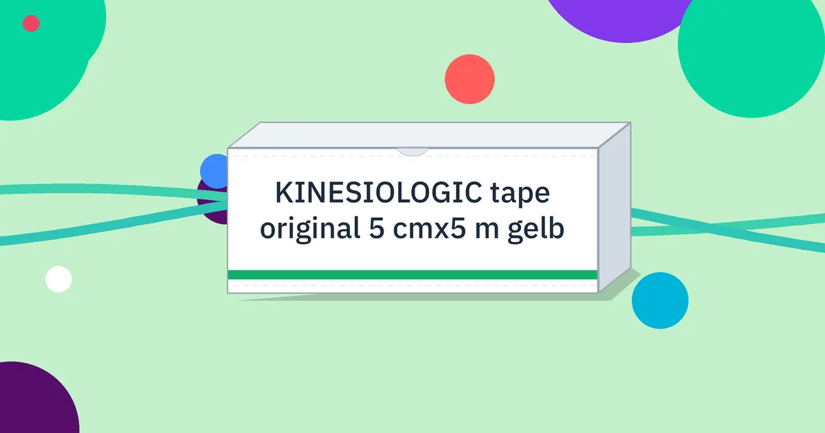 Symbolbild: Packung mit der Aufschrift KINESIOLOGIC tape original 5 cmx5 m gelb (PZN 07686213) – Verfügbarkeit und Bezug in Apotheken in Frankfurt am Main