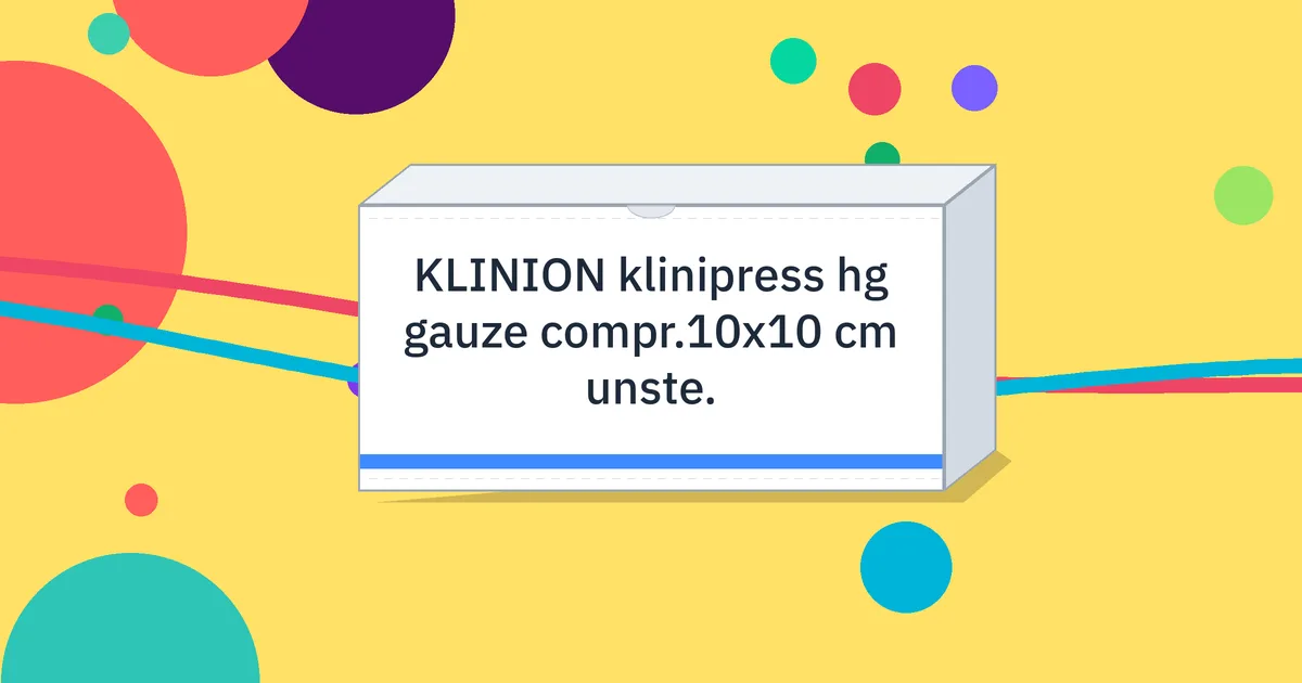 Symbolbild: Packung mit der Aufschrift KLINION klinipress hg gauze compr.10x10 cm unste. (PZN 19520831) – Verfügbarkeit und Bezug in Apotheken in Frankfurt am Main