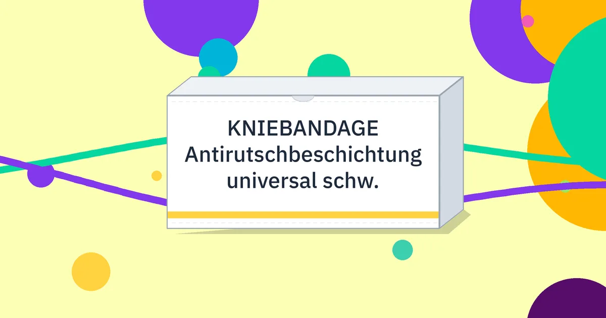 Symbolbild: Packung mit der Aufschrift KNIEBANDAGE Antirutschbeschichtung universal schw. (PZN 17313967) – Verfügbarkeit und Bezug in Apotheken in Frankfurt am Main