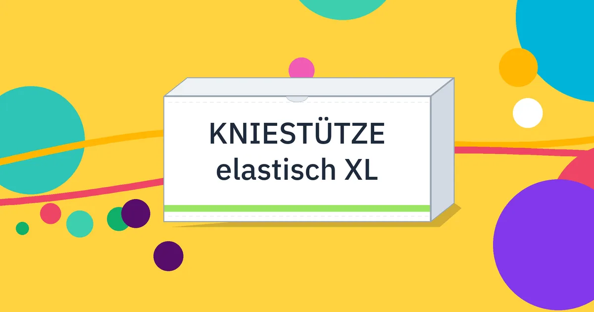 Symbolbild: Packung mit der Aufschrift KNIESTÜTZE elastisch XL (PZN 19071563) – Verfügbarkeit und Bezug in Apotheken in Frankfurt am Main