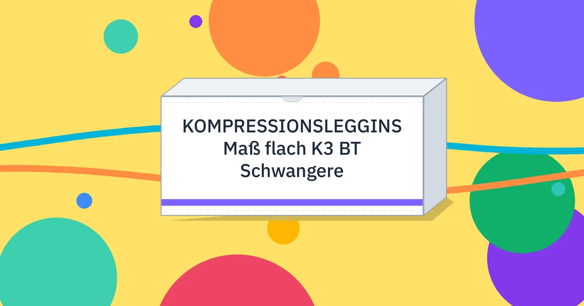 Symbolbild: Packung mit der Aufschrift KOMPRESSIONSLEGGINS Maß flach K3 BT Schwangere (PZN 16746115) – Verfügbarkeit und Bezug in Apotheken in Frankfurt am Main