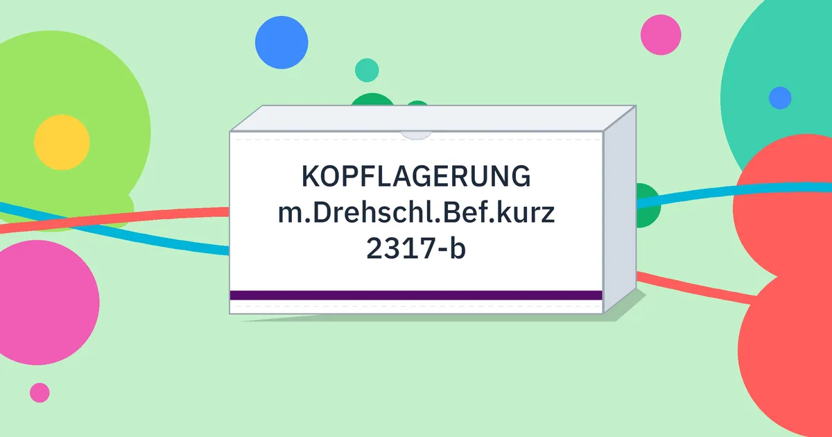 Symbolbild: Packung mit der Aufschrift KOPFLAGERUNG m.Drehschl.Bef.kurz 2317-b (PZN 14297877) – Verfügbarkeit und Bezug in Apotheken in Frankfurt am Main