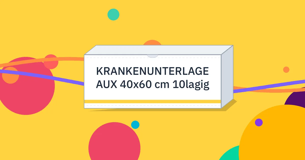 Symbolbild: Packung mit der Aufschrift KRANKENUNTERLAGE AUX 40x60 cm 10lagig (PZN 05959664) – Verfügbarkeit und Bezug in Apotheken in Frankfurt am Main