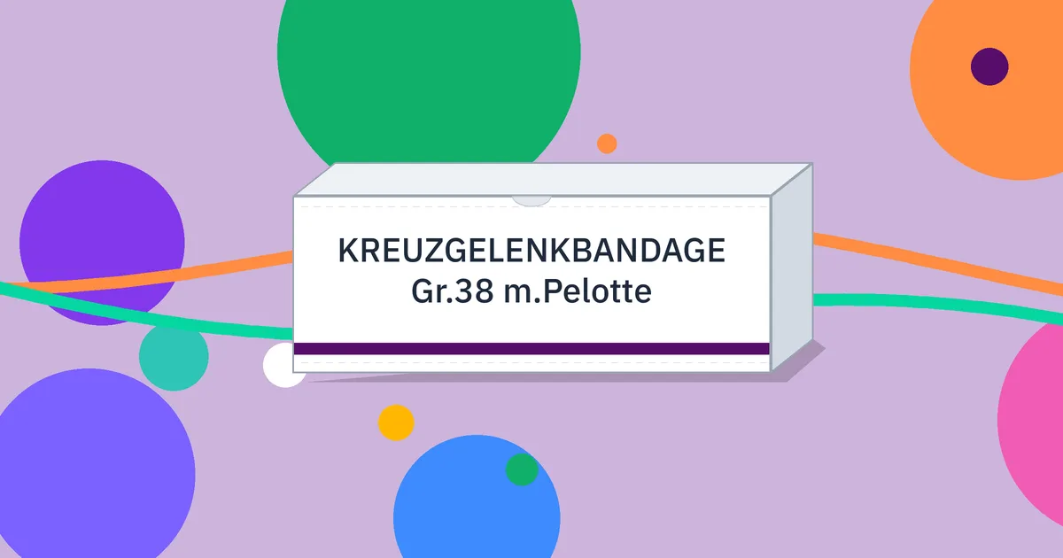 Symbolbild: Packung mit der Aufschrift KREUZGELENKBANDAGE Gr.38 m.Pelotte (PZN 02008810) – Verfügbarkeit und Bezug in Apotheken in Frankfurt am Main