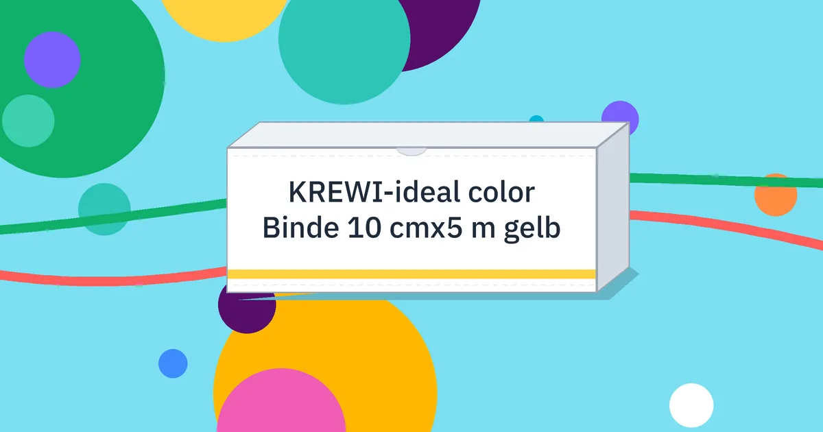 Symbolbild: Packung mit der Aufschrift KREWI-ideal color Binde 10 cmx5 m gelb (PZN 17301160) – Verfügbarkeit und Bezug in Apotheken in Frankfurt am Main