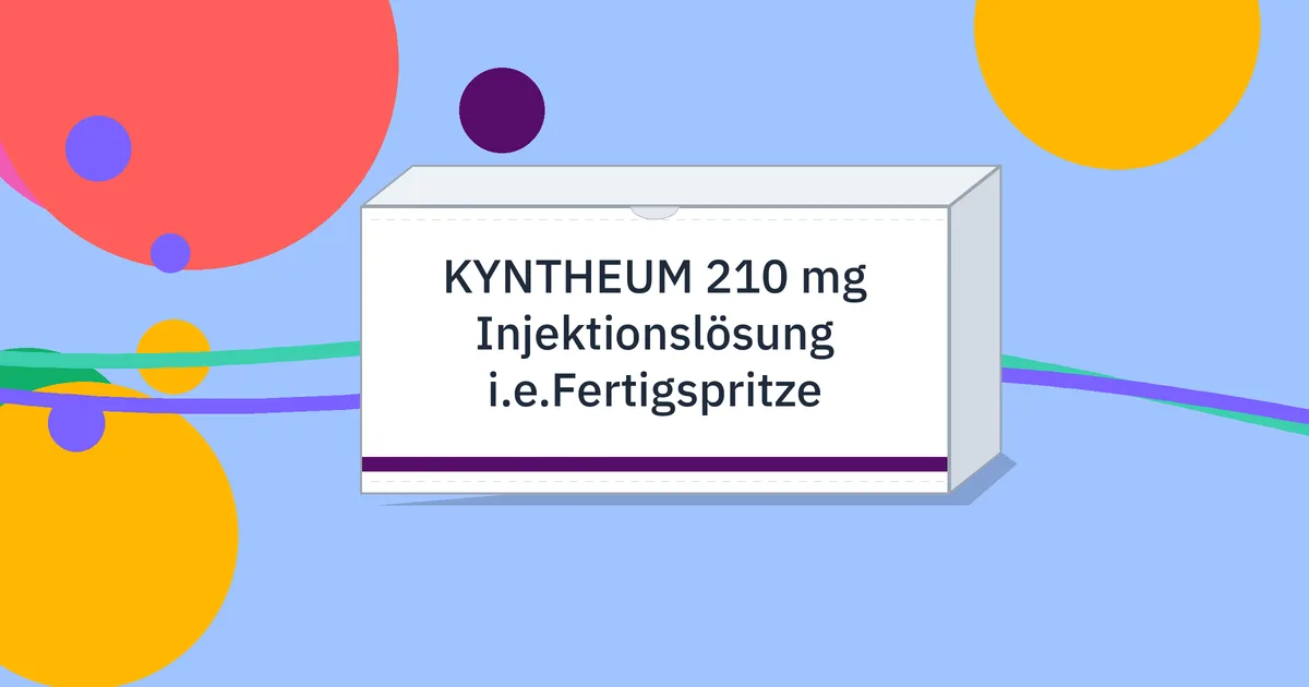 Symbolbild: Packung mit der Aufschrift KYNTHEUM 210 mg Injektionslösung i.e.Fertigspritze (PZN 13570704) – Verfügbarkeit und Bezug in Apotheken in Frankfurt am Main