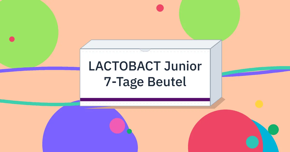 Symbolbild: Packung mit der Aufschrift LACTOBACT Junior 7-Tage Beutel (PZN 09332790) – Verfügbarkeit und Bezug in Apotheken in Frankfurt am Main