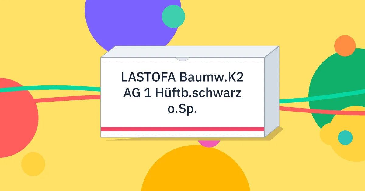 Symbolbild: Packung mit der Aufschrift LASTOFA Baumw.K2 AG 1 Hüftb.schwarz o.Sp. (PZN 01949746) – Verfügbarkeit und Bezug in Apotheken in Frankfurt am Main