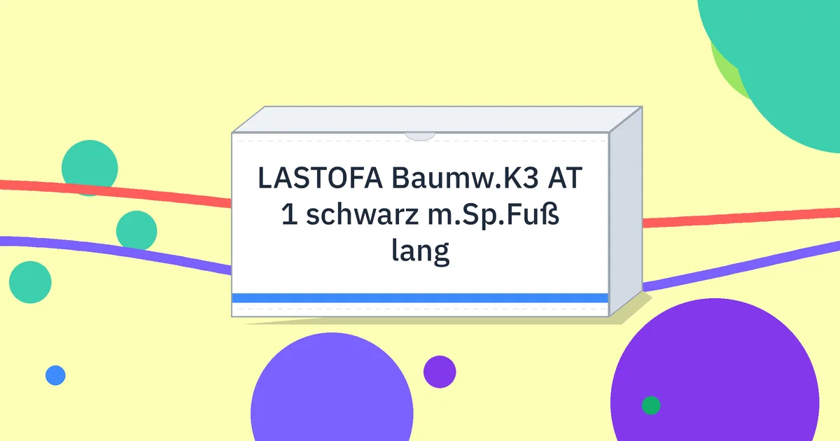 Symbolbild: Packung mit der Aufschrift LASTOFA Baumw.K3 AT 1 schwarz m.Sp.Fuß lang (PZN 01957415) – Verfügbarkeit und Bezug in Apotheken in Frankfurt am Main