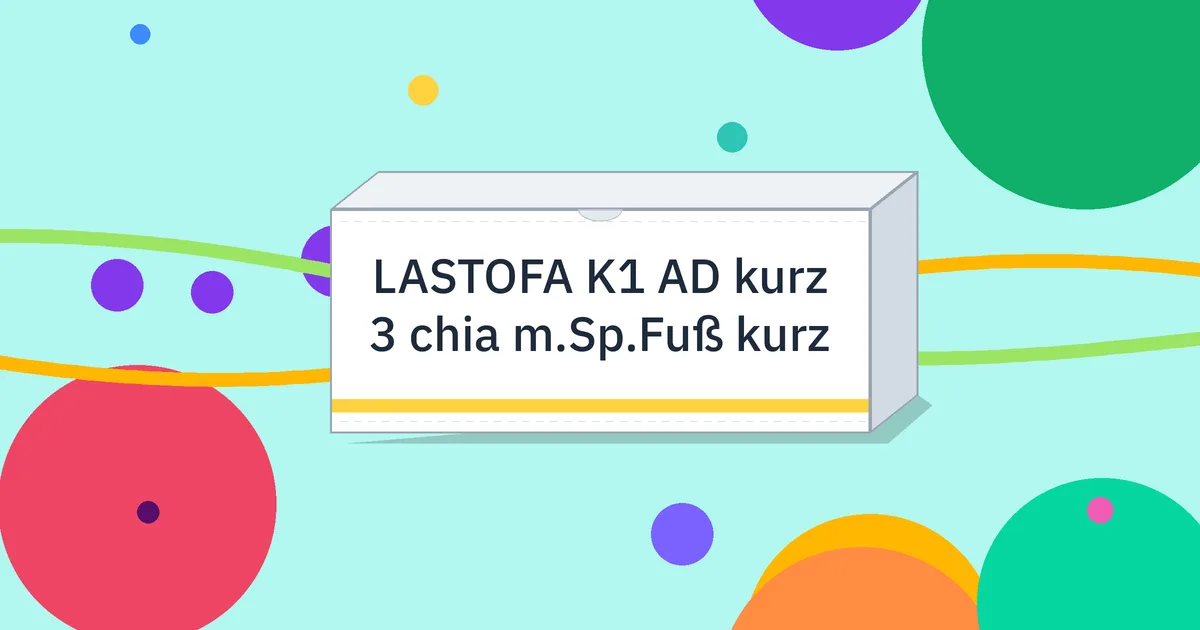 Symbolbild: Packung mit der Aufschrift LASTOFA K1 AD kurz 3 chia m.Sp.Fuß kurz (PZN 13786918) – Verfügbarkeit und Bezug in Apotheken in Frankfurt am Main