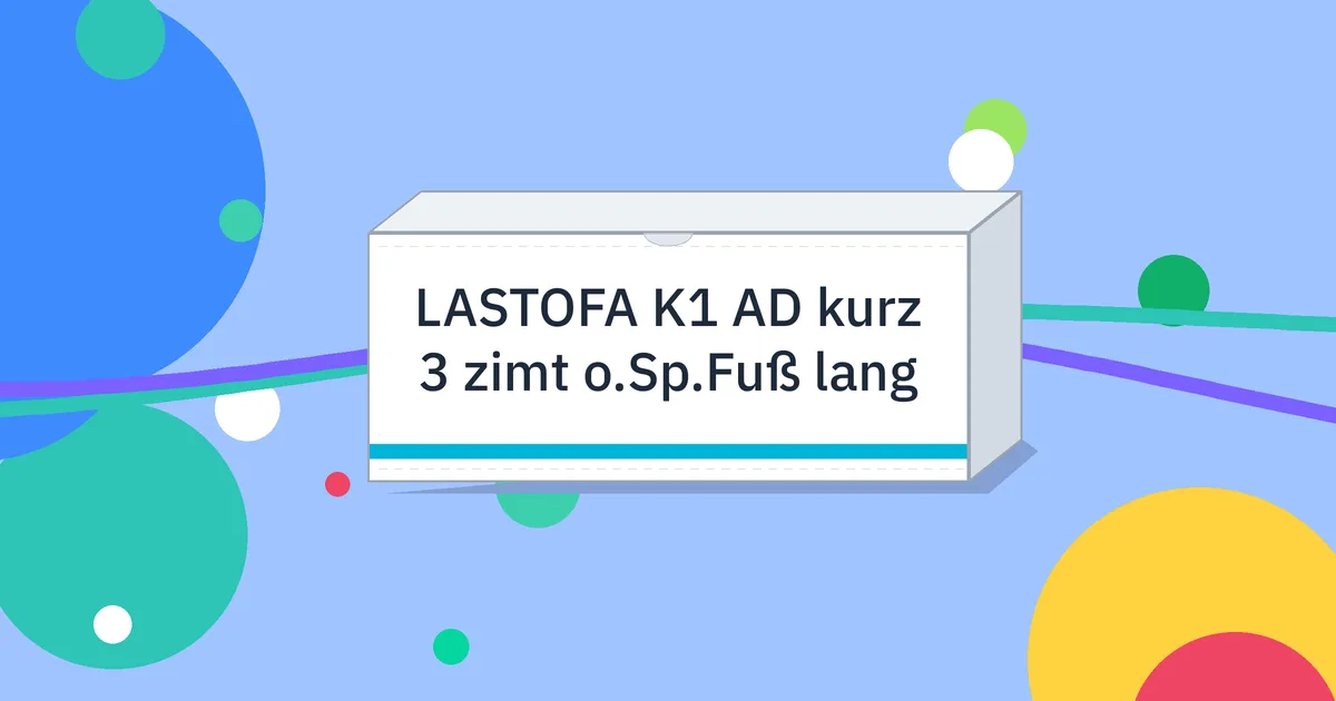 Symbolbild: Packung mit der Aufschrift LASTOFA K1 AD kurz 3 zimt o.Sp.Fuß lang (PZN 14146517) – Verfügbarkeit und Bezug in Apotheken in Frankfurt am Main