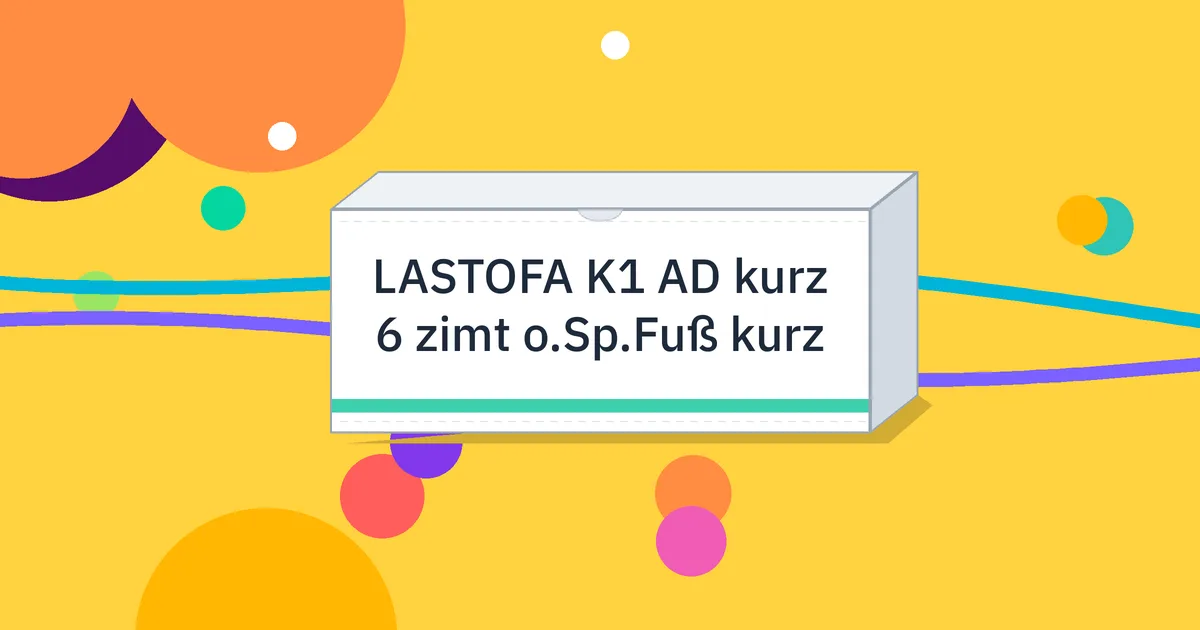 Symbolbild: Packung mit der Aufschrift LASTOFA K1 AD kurz 6 zimt o.Sp.Fuß kurz (PZN 13788159) – Verfügbarkeit und Bezug in Apotheken in Frankfurt am Main