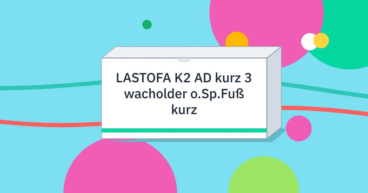 Symbolbild: Packung mit der Aufschrift LASTOFA K2 AD kurz 3 wacholder o.Sp.Fuß kurz (PZN 13800311) – Verfügbarkeit und Bezug in Apotheken in Frankfurt am Main