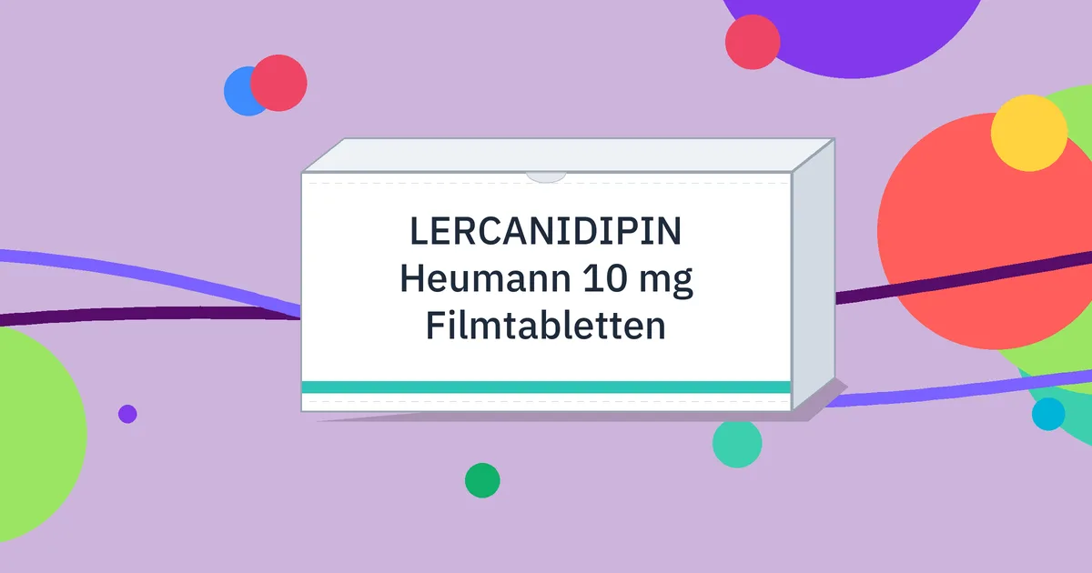 Symbolbild: Packung mit der Aufschrift LERCANIDIPIN Heumann 10 mg Filmtabletten (PZN 05526445) – Verfügbarkeit und Bezug in Apotheken in Frankfurt am Main