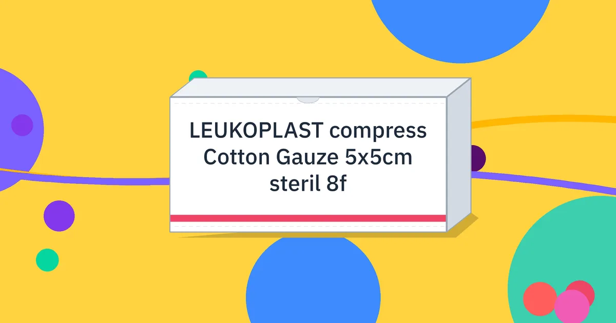 Symbolbild: Packung mit der Aufschrift LEUKOPLAST compress Cotton Gauze 5x5cm steril 8f (PZN 19063954) – Verfügbarkeit und Bezug in Apotheken in Frankfurt am Main
