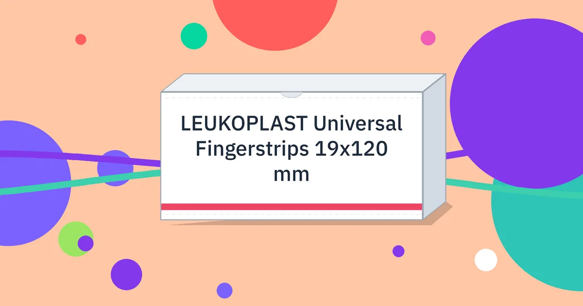 Symbolbild: Packung mit der Aufschrift LEUKOPLAST Universal Fingerstrips 19x120 mm (PZN 13838325) – Verfügbarkeit und Bezug in Apotheken in Frankfurt am Main