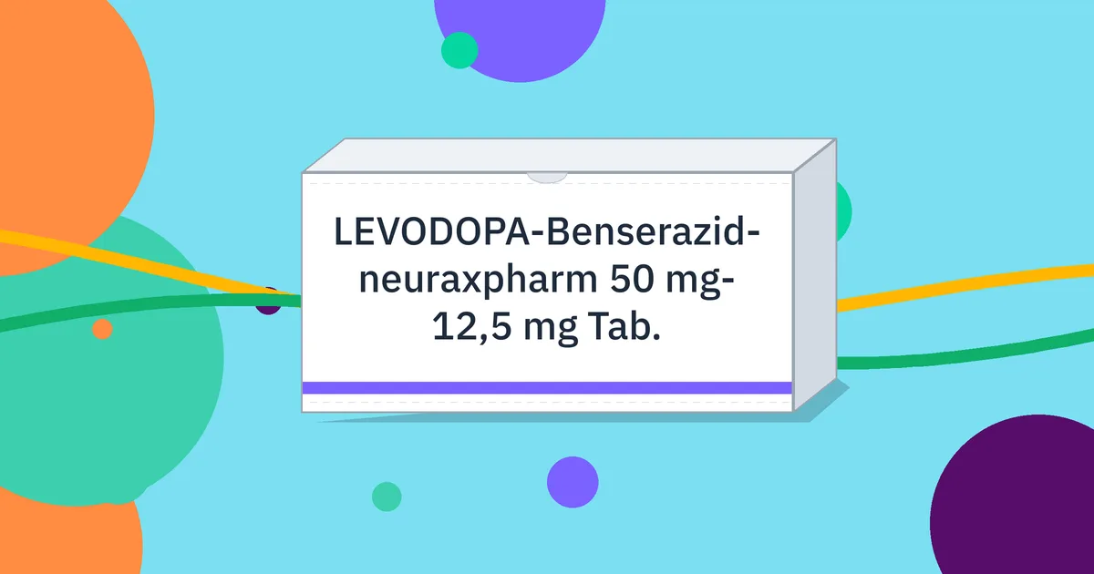 Symbolbild: Packung mit der Aufschrift LEVODOPA-Benserazid-neuraxpharm 50 mg-12,5 mg Tab. (PZN 09467596) – Verfügbarkeit und Bezug in Apotheken in Frankfurt am Main
