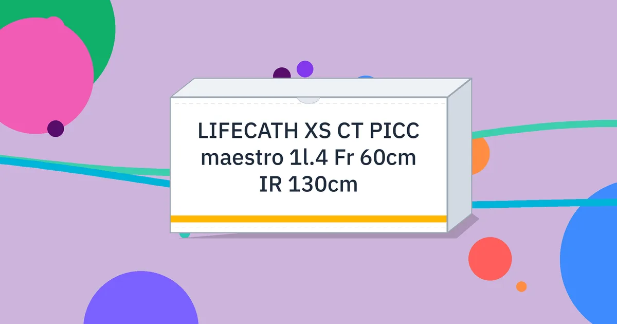 Symbolbild: Packung mit der Aufschrift LIFECATH XS CT PICC maestro 1l.4 Fr 60cm IR 130cm (PZN 19128010) – Verfügbarkeit und Bezug in Apotheken in Frankfurt am Main