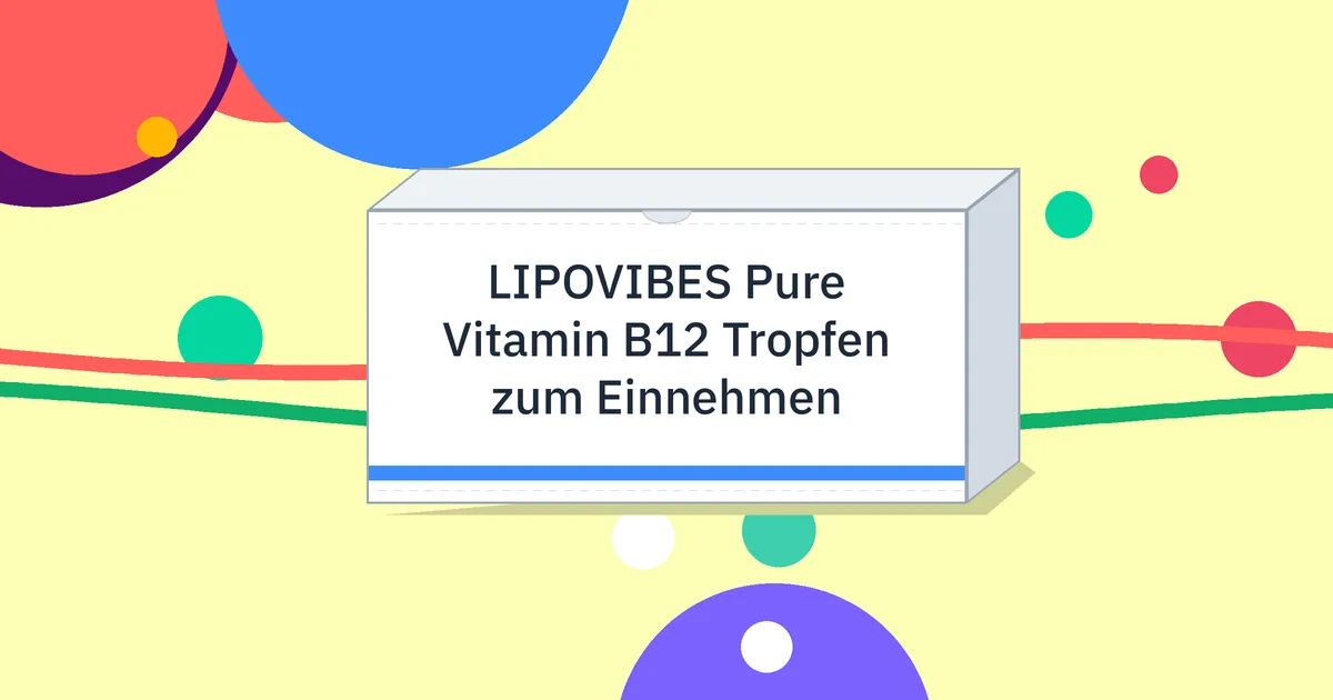 Symbolbild: Packung mit der Aufschrift LIPOVIBES Pure Vitamin B12 Tropfen zum Einnehmen (PZN 18825273) – Verfügbarkeit und Bezug in Apotheken in Frankfurt am Main