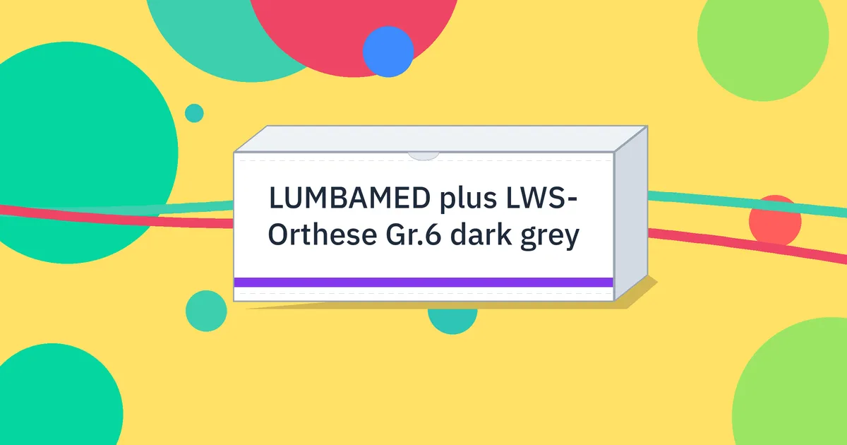 Symbolbild: Packung mit der Aufschrift LUMBAMED plus LWS-Orthese Gr.6 dark grey (PZN 20520291) – Verfügbarkeit und Bezug in Apotheken in Frankfurt am Main