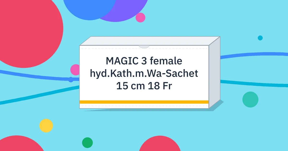 Symbolbild: Packung mit der Aufschrift MAGIC 3 female hyd.Kath.m.Wa-Sachet 15 cm 18 Fr (PZN 11136949) – Verfügbarkeit und Bezug in Apotheken in Frankfurt am Main