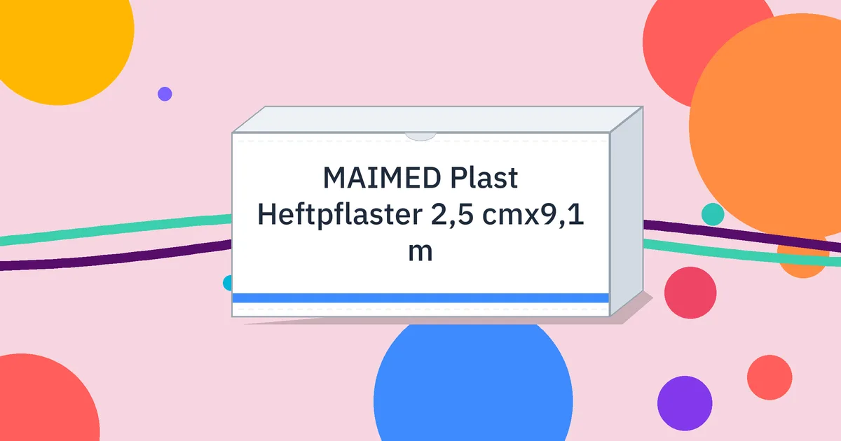 Symbolbild: Packung mit der Aufschrift MAIMED Plast Heftpflaster 2,5 cmx9,1 m (PZN 04002556) – Verfügbarkeit und Bezug in Apotheken in Frankfurt am Main