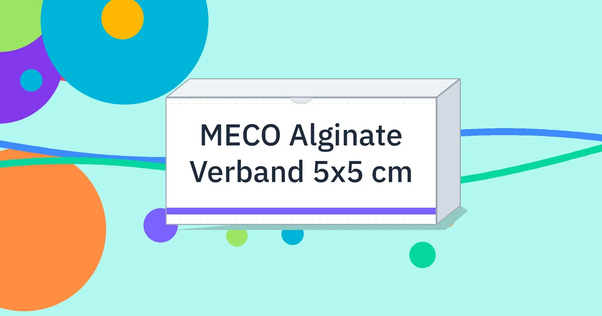 Symbolbild: Packung mit der Aufschrift MECO Alginate Verband 5x5 cm (PZN 20084803) – Verfügbarkeit und Bezug in Apotheken in Frankfurt am Main