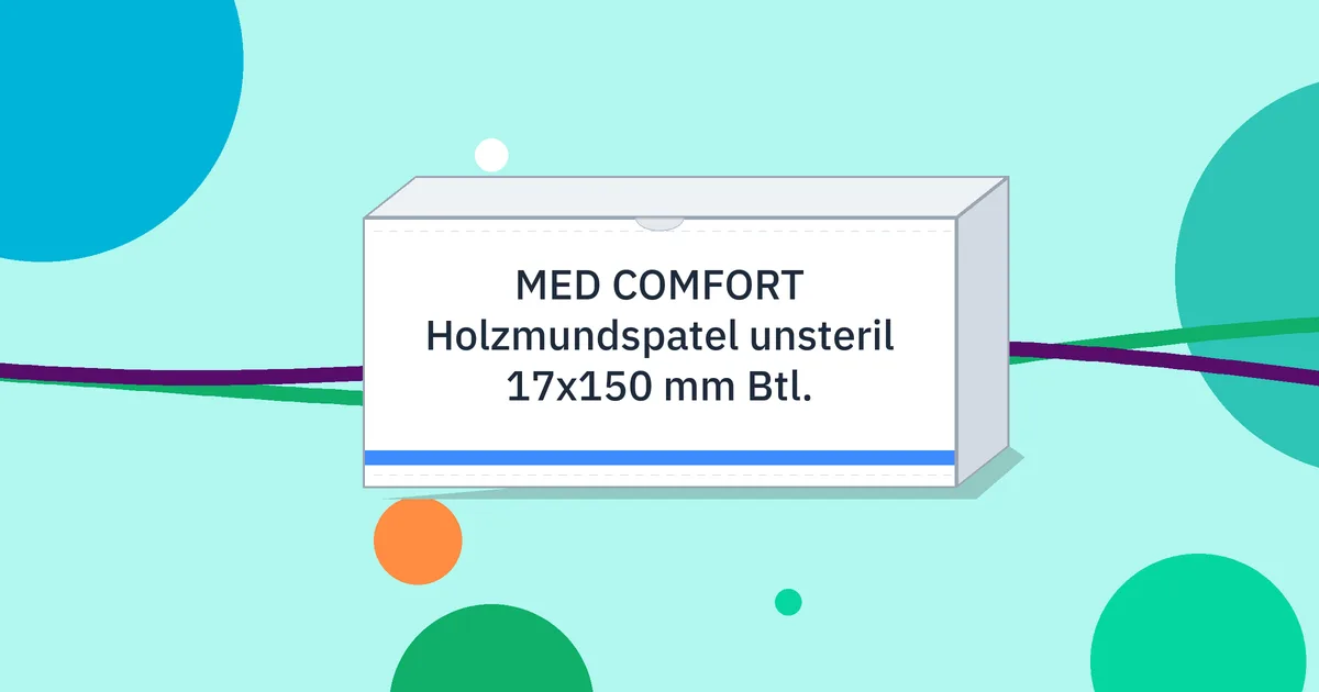 Symbolbild: Packung mit der Aufschrift MED COMFORT Holzmundspatel unsteril 17x150 mm Btl. (PZN 15373161) – Verfügbarkeit und Bezug in Apotheken in Frankfurt am Main
