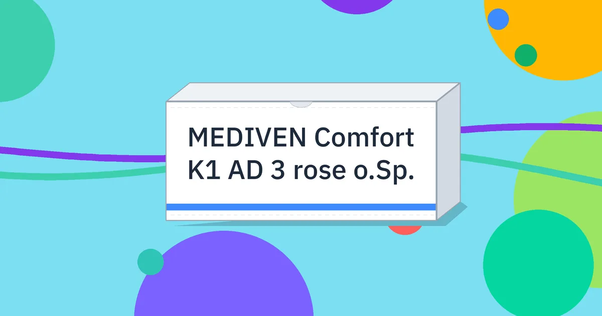 Symbolbild: Packung mit der Aufschrift MEDIVEN Comfort K1 AD 3 rose o.Sp. (PZN 14558846) – Verfügbarkeit und Bezug in Apotheken in Frankfurt am Main
