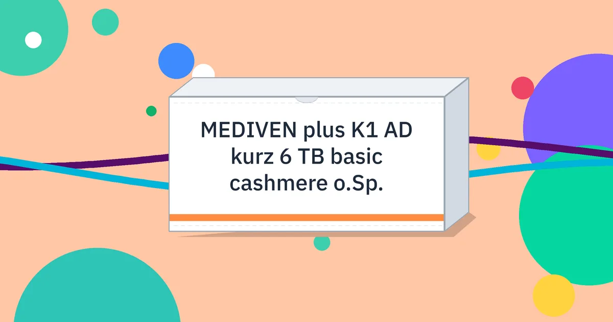 Symbolbild: Packung mit der Aufschrift MEDIVEN plus K1 AD kurz 6 TB basic cashmere o.Sp. (PZN 15045250) – Verfügbarkeit und Bezug in Apotheken in Frankfurt am Main