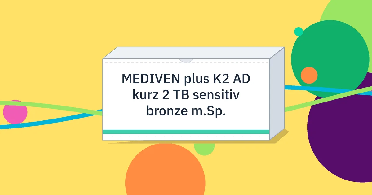 Symbolbild: Packung mit der Aufschrift MEDIVEN plus K2 AD kurz 2 TB sensitiv bronze m.Sp. (PZN 15106750) – Verfügbarkeit und Bezug in Apotheken in Frankfurt am Main