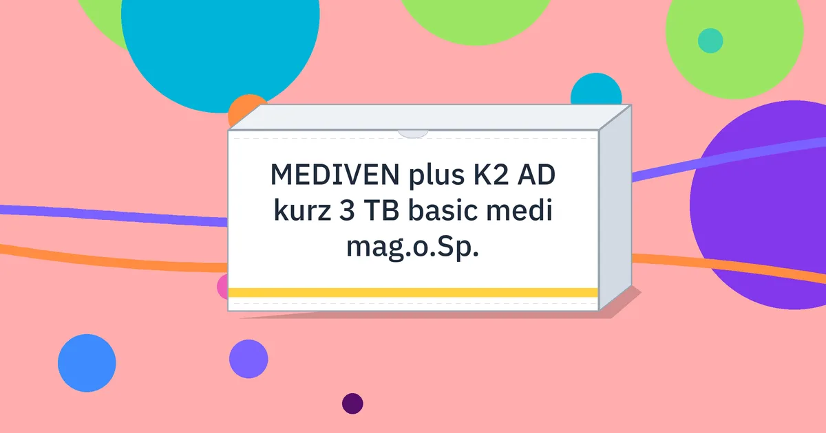 Symbolbild: Packung mit der Aufschrift MEDIVEN plus K2 AD kurz 3 TB basic medi mag.o.Sp. (PZN 15098565) – Verfügbarkeit und Bezug in Apotheken in Frankfurt am Main