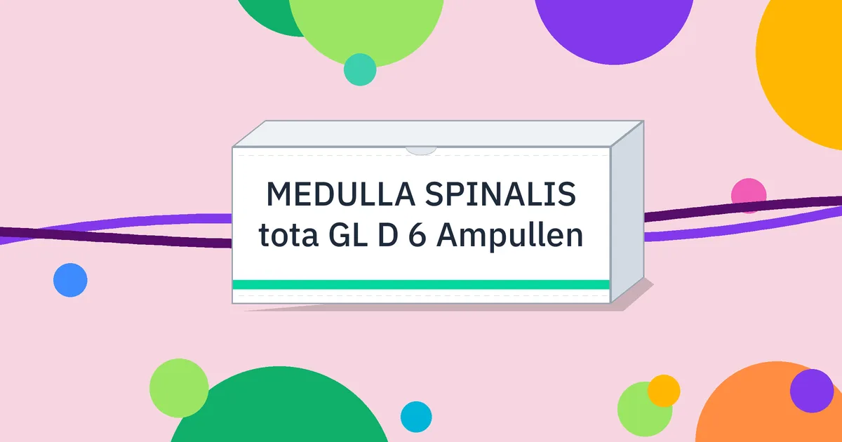 Symbolbild: Packung mit der Aufschrift MEDULLA SPINALIS tota GL D 6 Ampullen (PZN 03356223) – Verfügbarkeit und Bezug in Apotheken in Frankfurt am Main