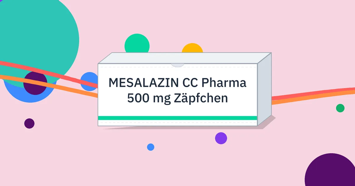 Symbolbild: Packung mit der Aufschrift MESALAZIN CC Pharma 500 mg Zäpfchen (PZN 06817848) – Verfügbarkeit und Bezug in Apotheken in Frankfurt am Main
