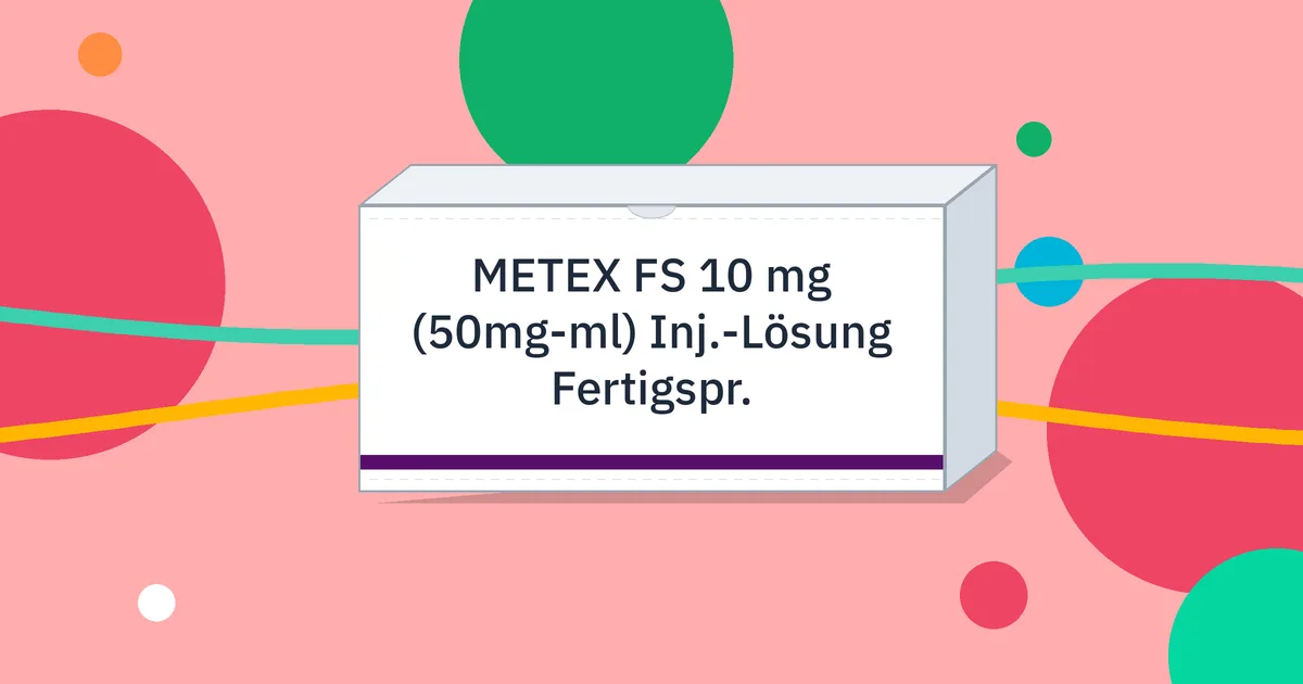 Symbolbild: Packung mit der Aufschrift METEX FS 10 mg (50mg-ml) Inj.-Lösung Fertigspr. (PZN 18502630) – Verfügbarkeit und Bezug in Apotheken in Frankfurt am Main